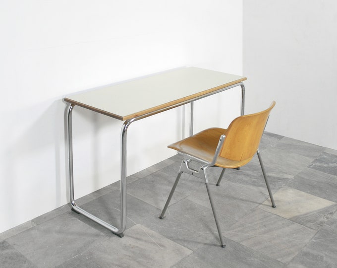 Vintage Austrian Wiesner Hager Wooden Desk Table Chrome Laminated Retro ...