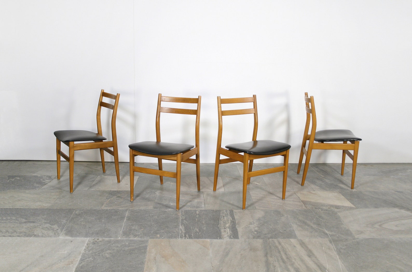 Set of 4 Vintage Vegan Black Leather Wooden Dining Chairs Carl Sesse ...