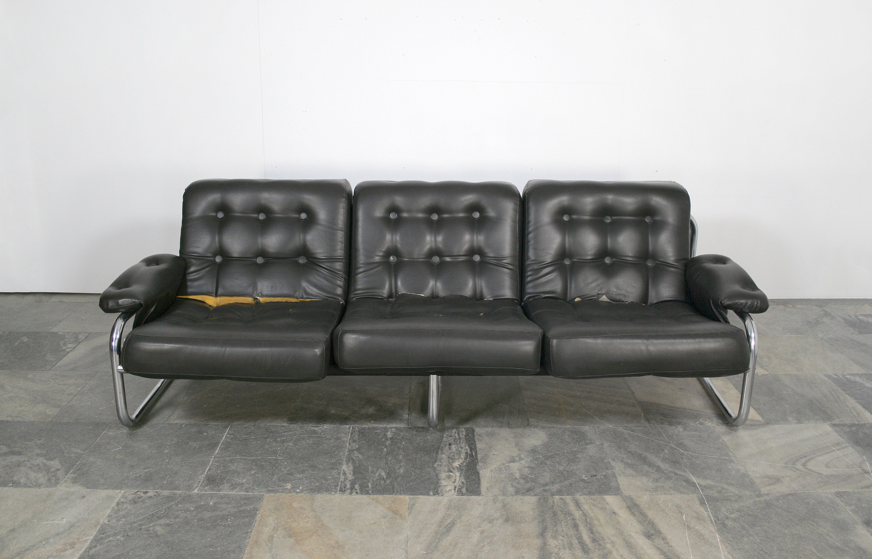 Vintage Johann Bertil Haggstrom Ikea Chrome Black Vegan Leather Borkum Cushioned 3 seater Sofa Large Bauhaus Decor Mid Century Modern Couch Etsy