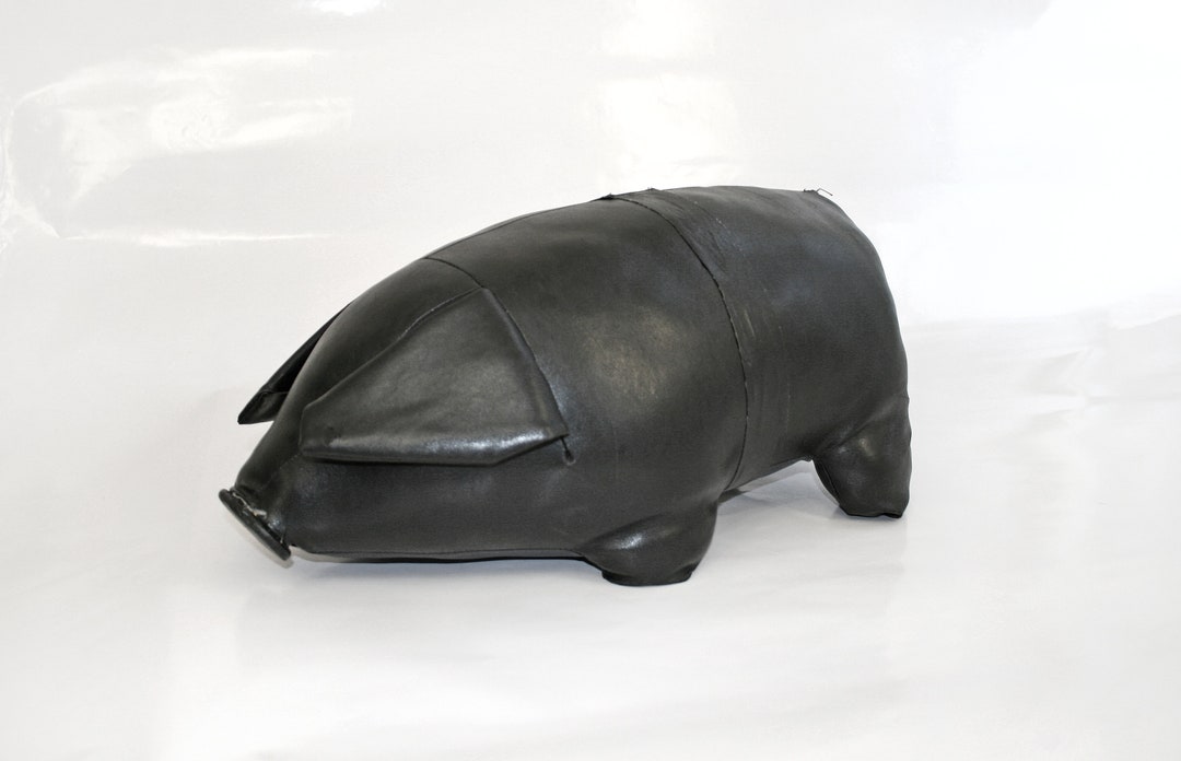 Black Vegan Leather Vintage Therapeutic Stuffed Pig Toy Modernist ...