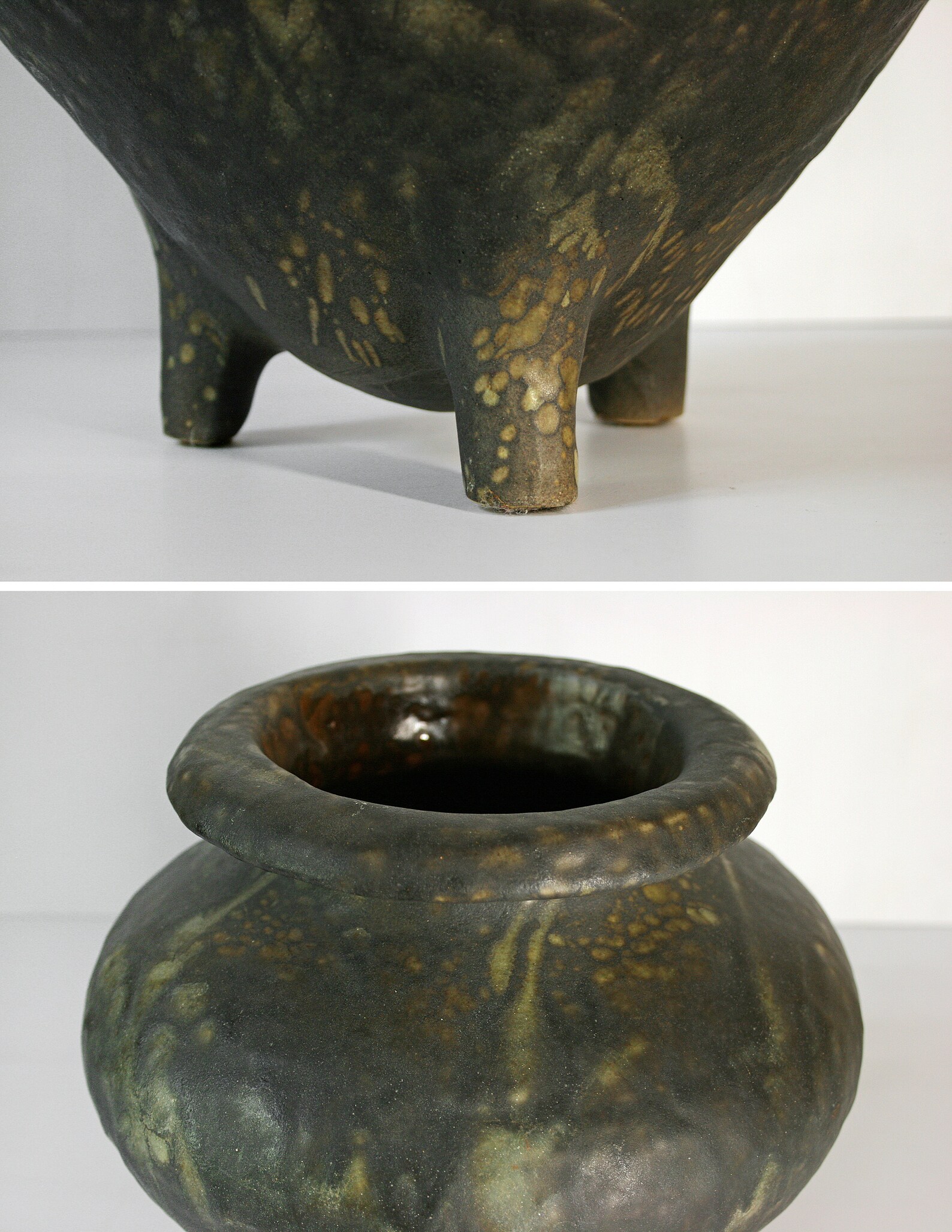 Large Vintage Fat Lava Cauldron Vase Dark Brown Khaki Purple | Etsy