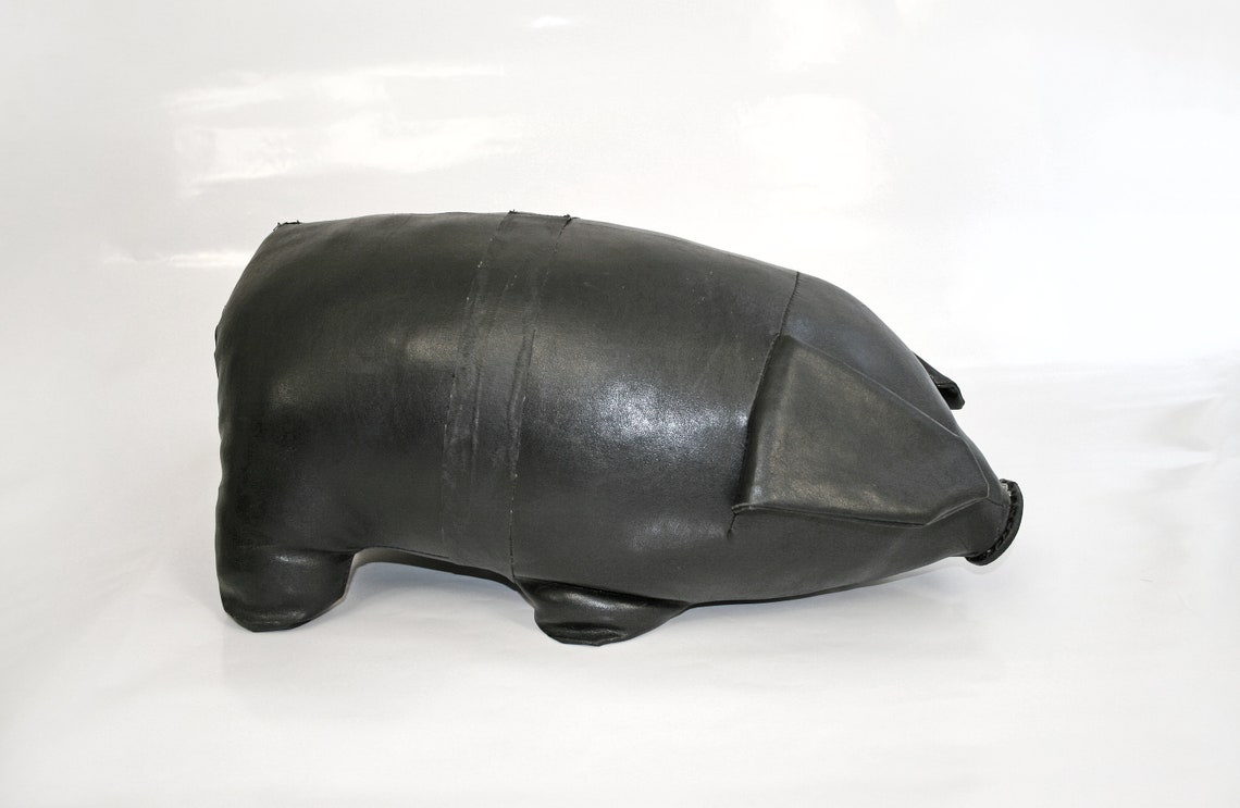 Black Vegan Leather Vintage Therapeutic Stuffed Pig Toy Modernist ...