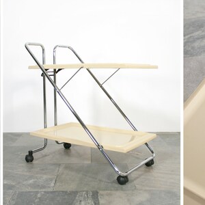 Vintage Creamy Beige Foldable Minibar Side End Table Chrome Bar Cart on ...