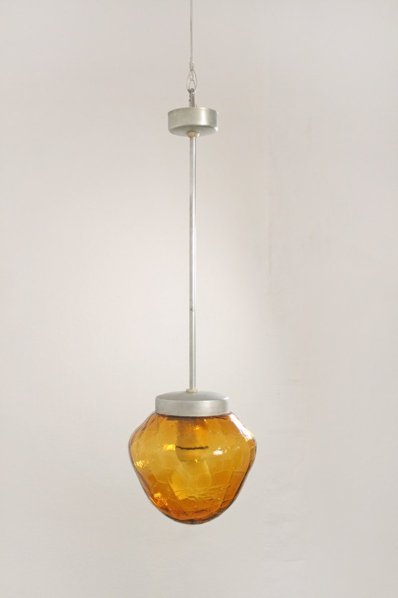 Vintage Translucent Amber Textured Glass Art Deco Pendant Lamp - Etsy