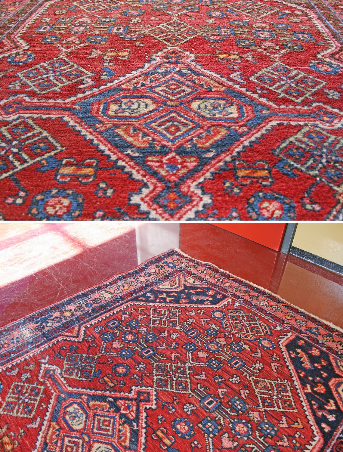 Vintage Red Persian Handwoven Wool Rug Carpet Folk Art Rustic Bohemian ...
