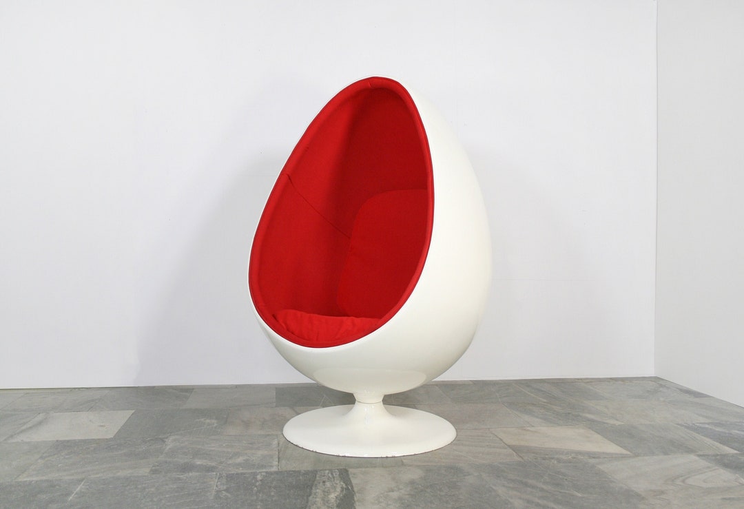 Vintage Henrik Thor Larsen Ovalia Upholstered Fibreglass Egg Chair Red White Tulip Retro Swivelling Pod Shell Modernist Swedish Scandinavian Etsy UK