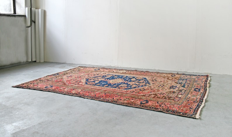 Vintage Pink and Blue Handwoven Persian Turkish Wool Area Rug - Etsy