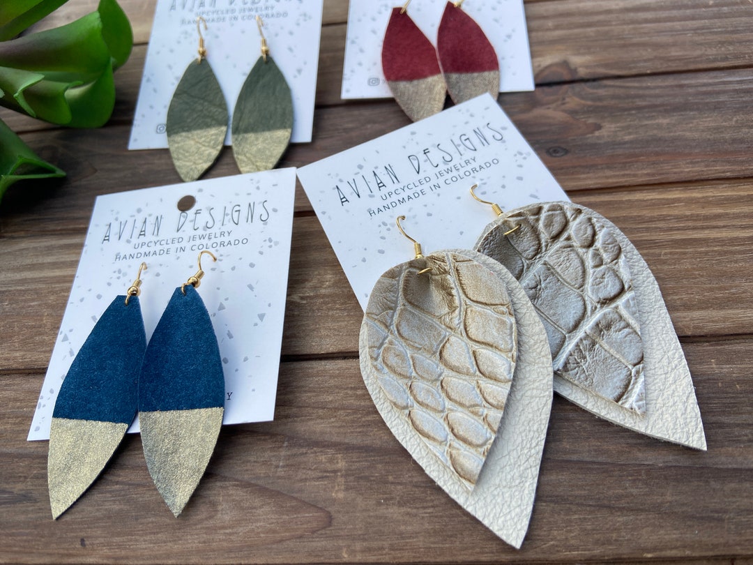 Set of 4 Pairs of Earrings, Buy 3 Get the 4th Free, Leather Earrings ...