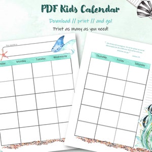 Printable Kids Calendar Set, Under the Sea Theme, Blank Calendars - Etsy