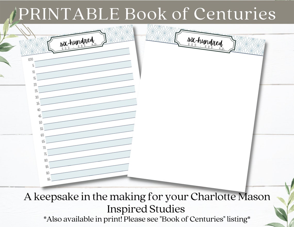 Printable Book of Centuries Charlotte Mason Timeline Book - Etsy