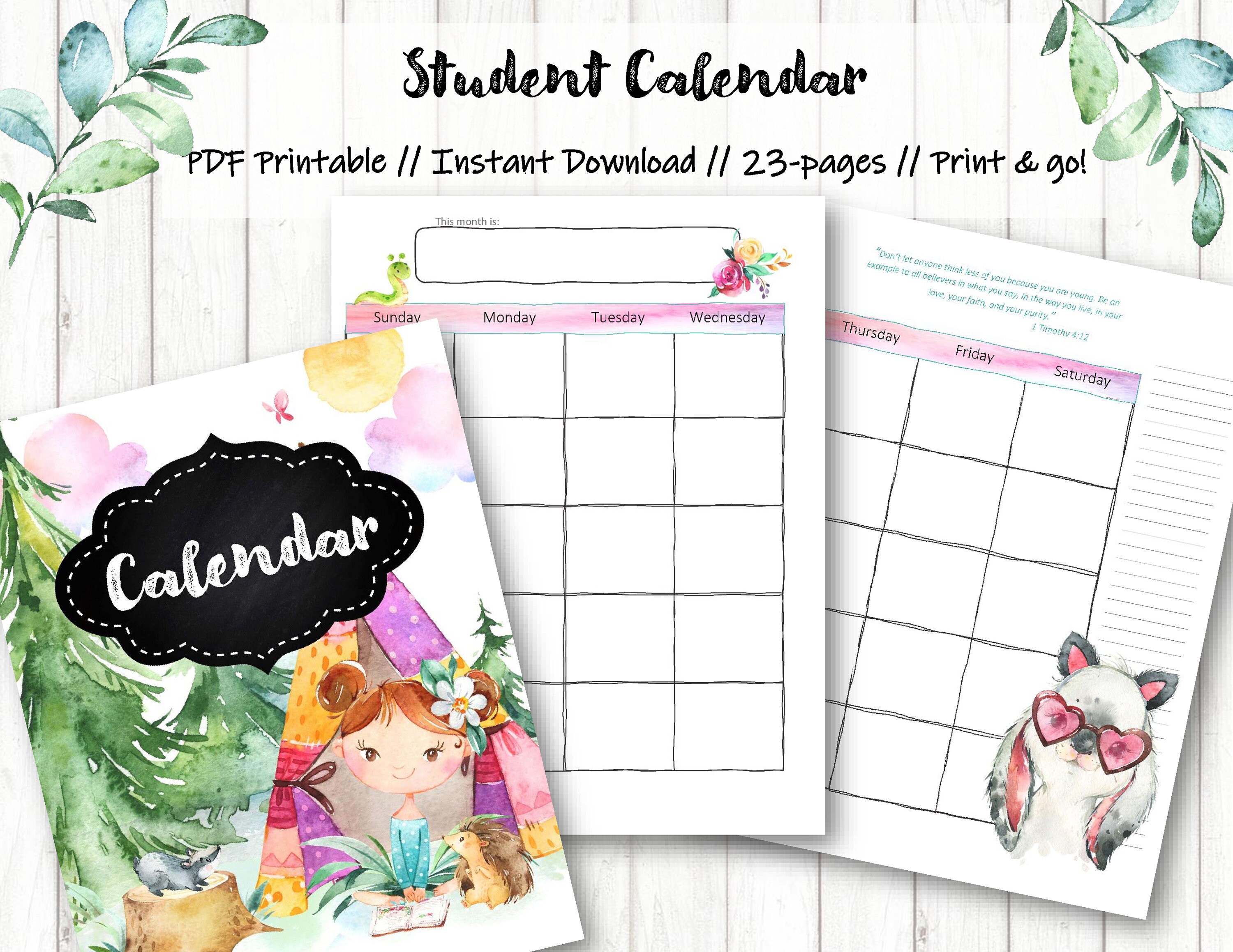 Student Calendar Blank Pages Flower Girls Homeschool - Etsy