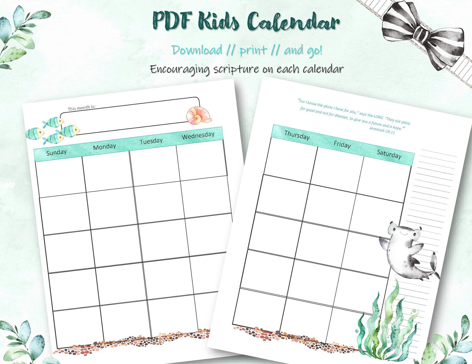 Printable Kids Calendar Set, Under the Sea Theme, Blank Calendars - Etsy