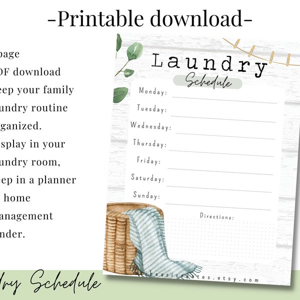 Laundry Schedule - Etsy