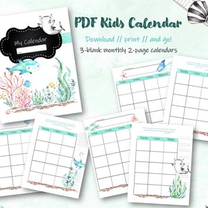 Printable Kids Calendar Set, Under the Sea Theme, Blank Calendars - Etsy