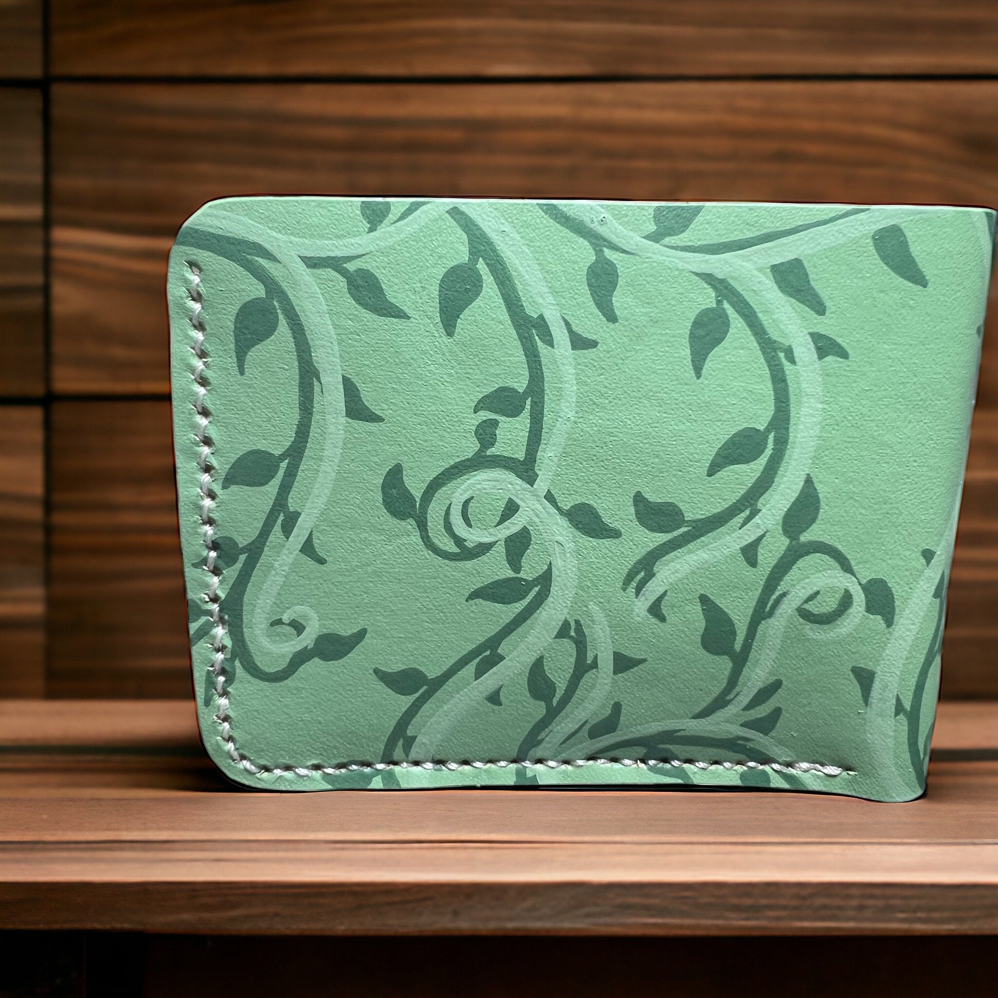 Sage Green Bi Fold Leather Wallet - Etsy