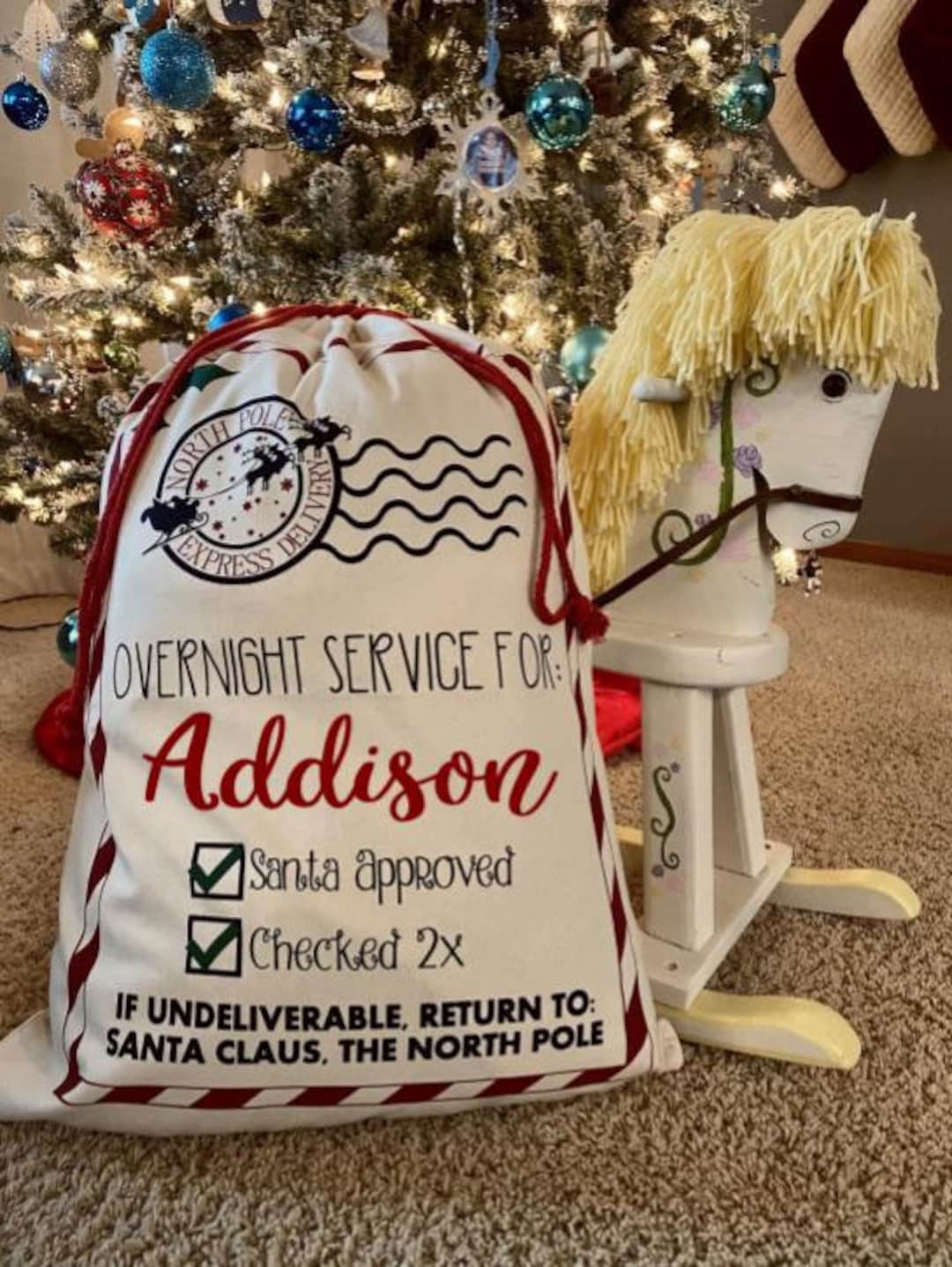 Santa Toy Sack Personalized, Custom Jumbo Christmas Gift Bag, North ...