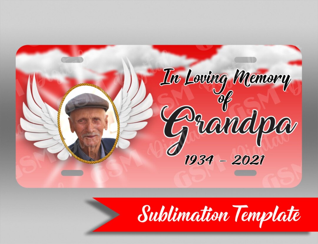 In Loving Memory Wings on Red-with Photo Cutout-license Plate ...