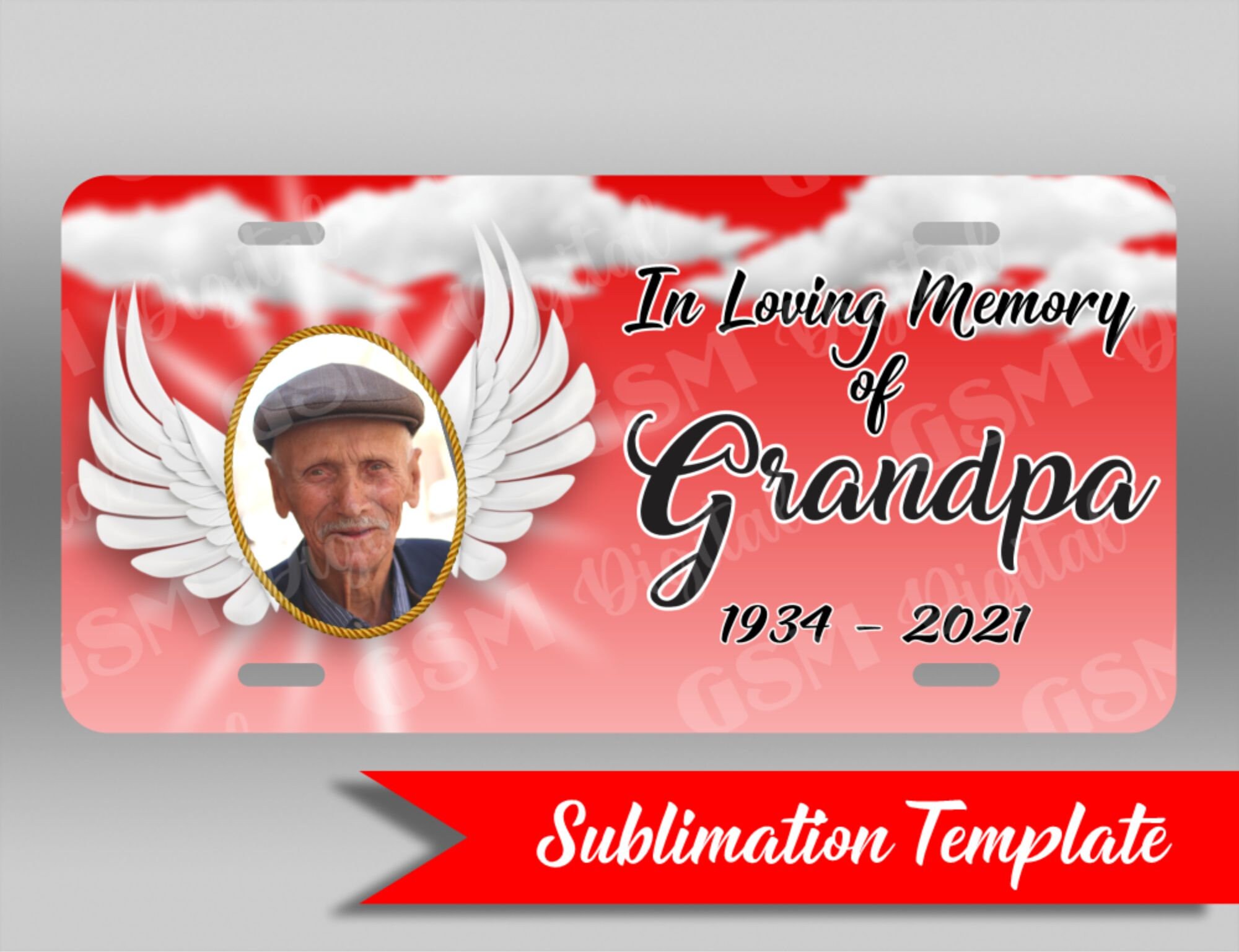 In Loving Memory Wings on Red-with Photo Cutout-license Plate ...