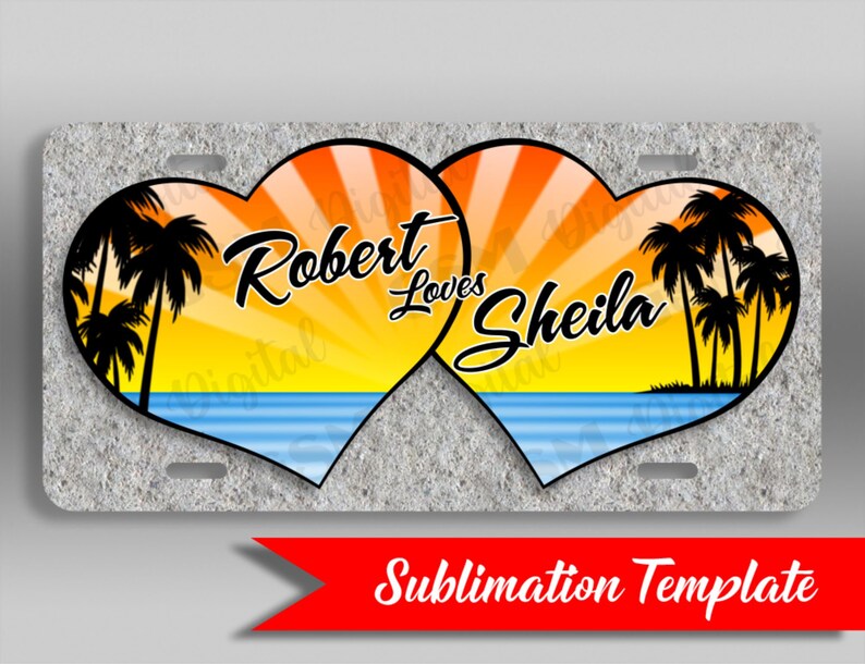 Sunset Beach Scene in Hearts-couples License Plate Sublimation - Etsy