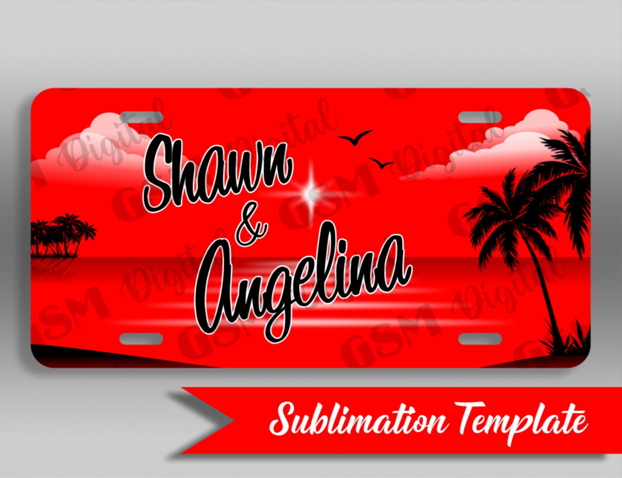 Red Beach Scene-license Plate Sublimation Template-instant - Etsy