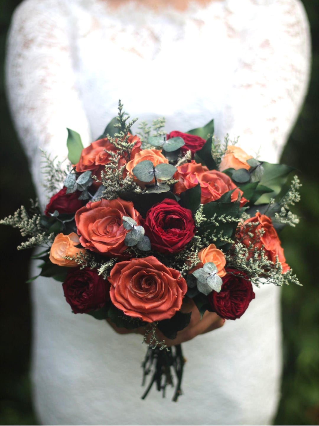 Rust Orange Wedding Bouquet, Terracotta & Burgundy Bridal Bouquet, Fall ...