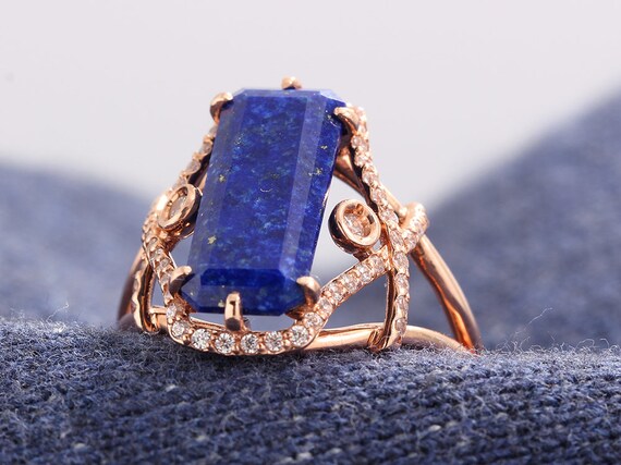 Genuine Lapis Lazuli Ring Rectangle Lapis Lazuli Rose Gold Ring Ring for Women Gold CZ Ring Handmade Jewelry Etsy