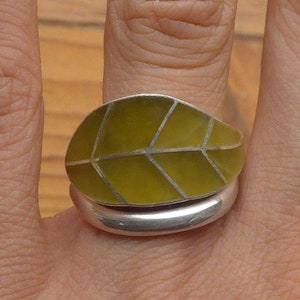Adjustable Green Leaf Silver Ring - Etsy