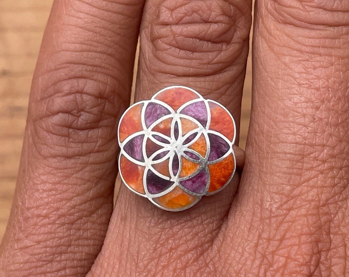 Adjustable Silver Colorful Flower Ring - Etsy