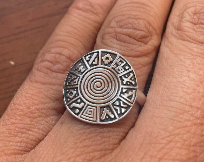 Adjustable Silver Inca Symbols With Spiral Pachamama Ring - Etsy