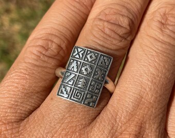 Adjustable Silver Inca Symbols With Spiral Pachamama Ring - Etsy