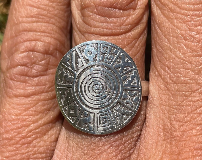 Adjustable Silver Inca Symbols With Spiral Pachamama Ring - Etsy
