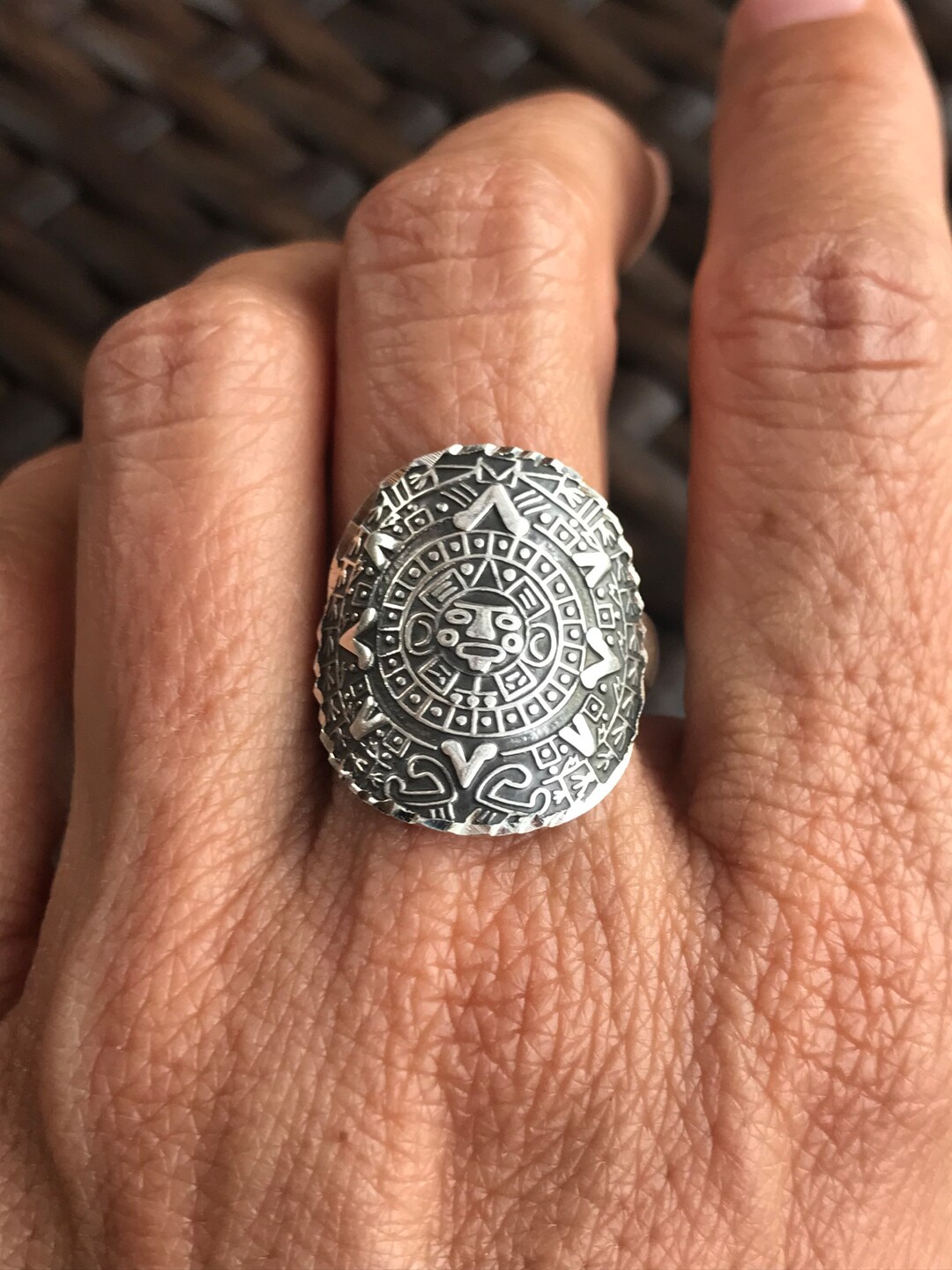 Adjustable Silver Aztec Calendar Ring / Sun Stone Ring - Etsy