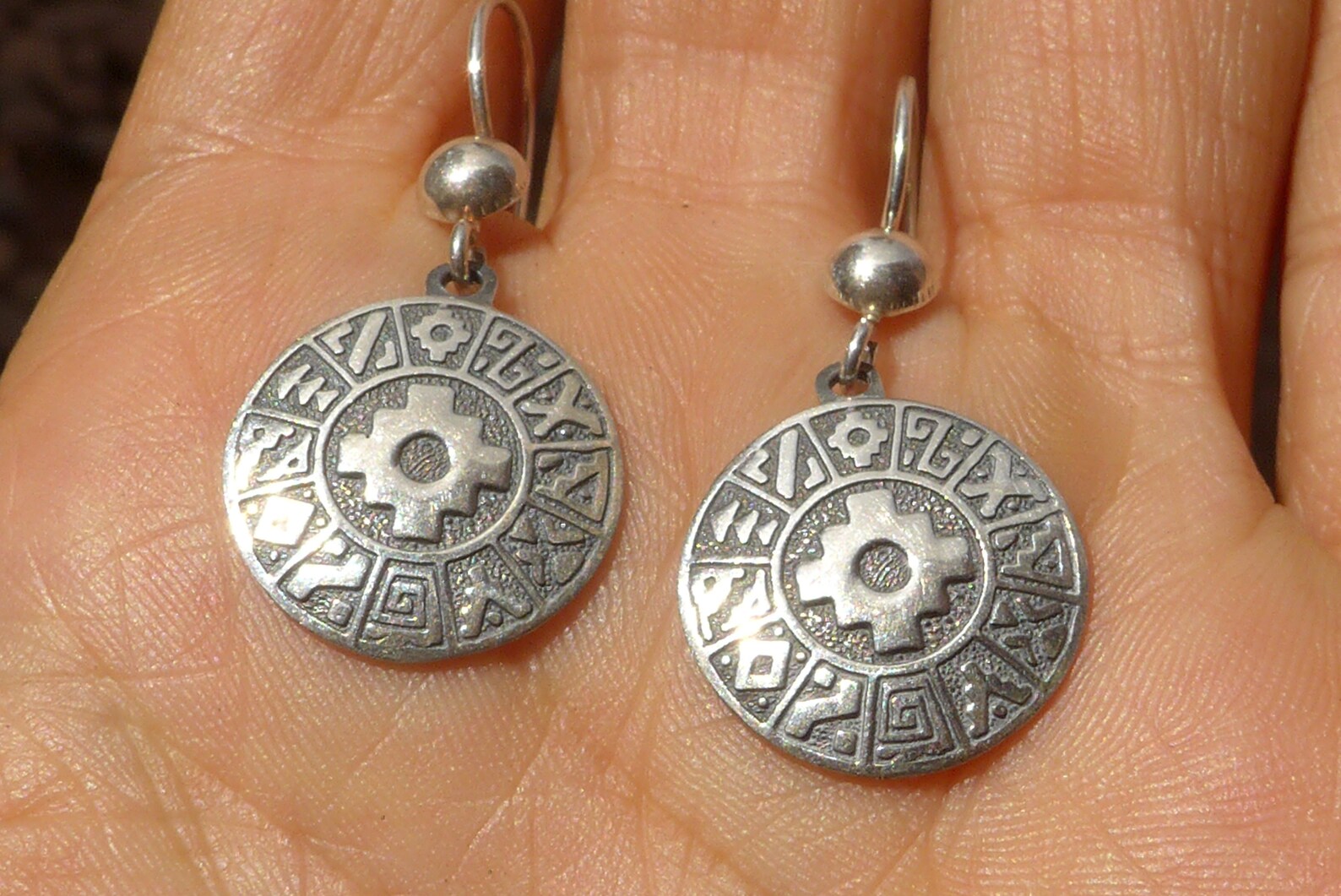 Silver Chakana Earrings with Inca Symbols | Etsy