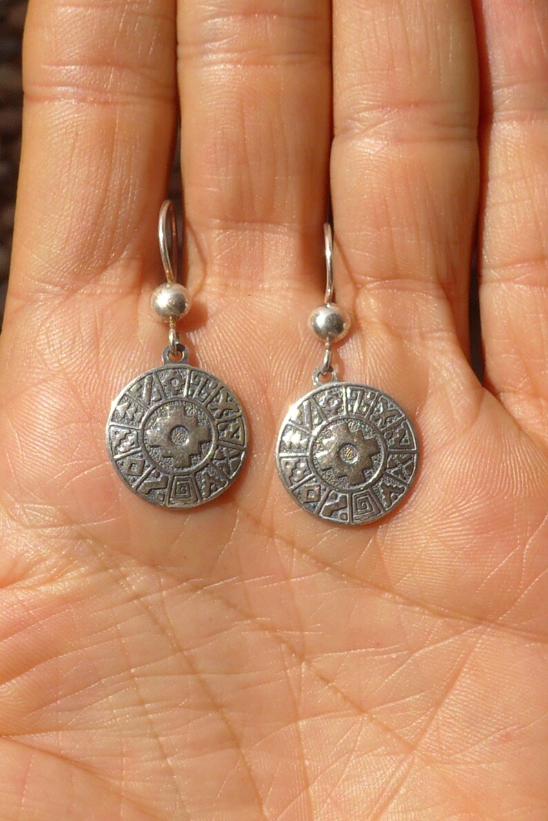 Silver Chakana Earrings With Inca Symbols - Etsy