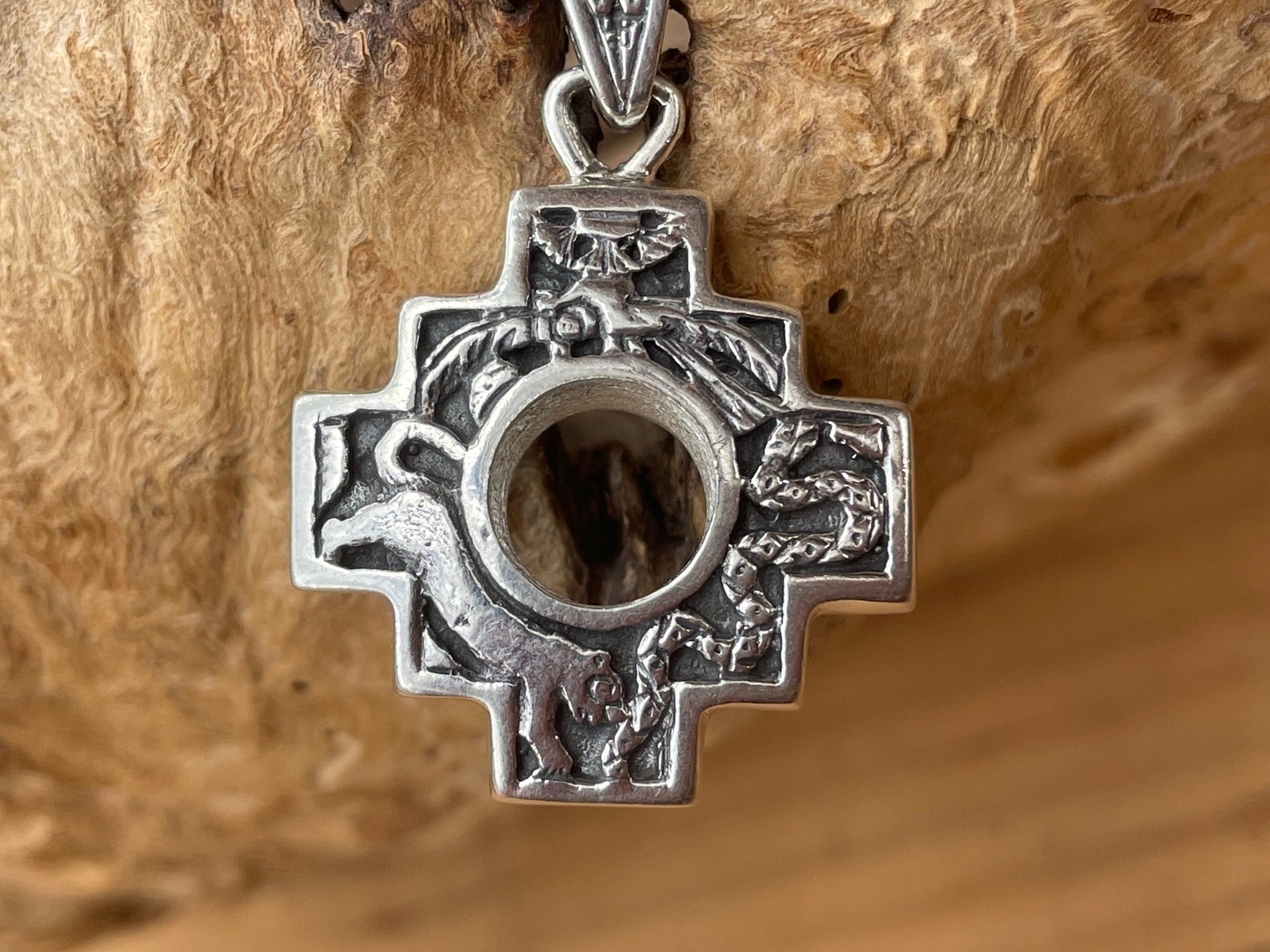 Colgante reversible de plata con crisocola y chakana, trilogía Inka ...