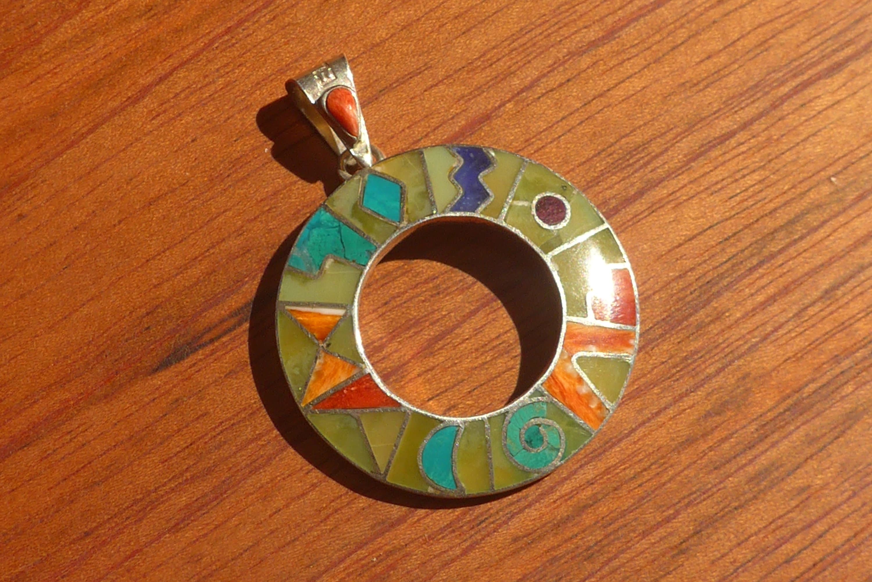Green and Silver Inca Symbols Pendant With Inca Calendar - Etsy