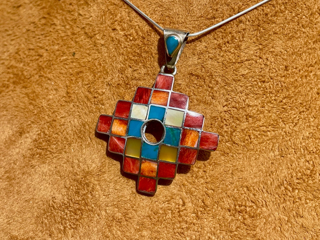 Colorful Inka Cross - Silver Chakana Pendant - Etsy