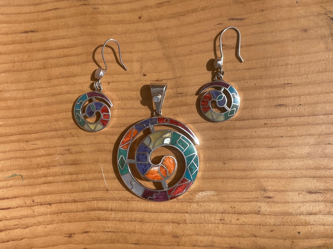 Colorful Silver Inka Calendar Spiral Jewelry Set - Etsy