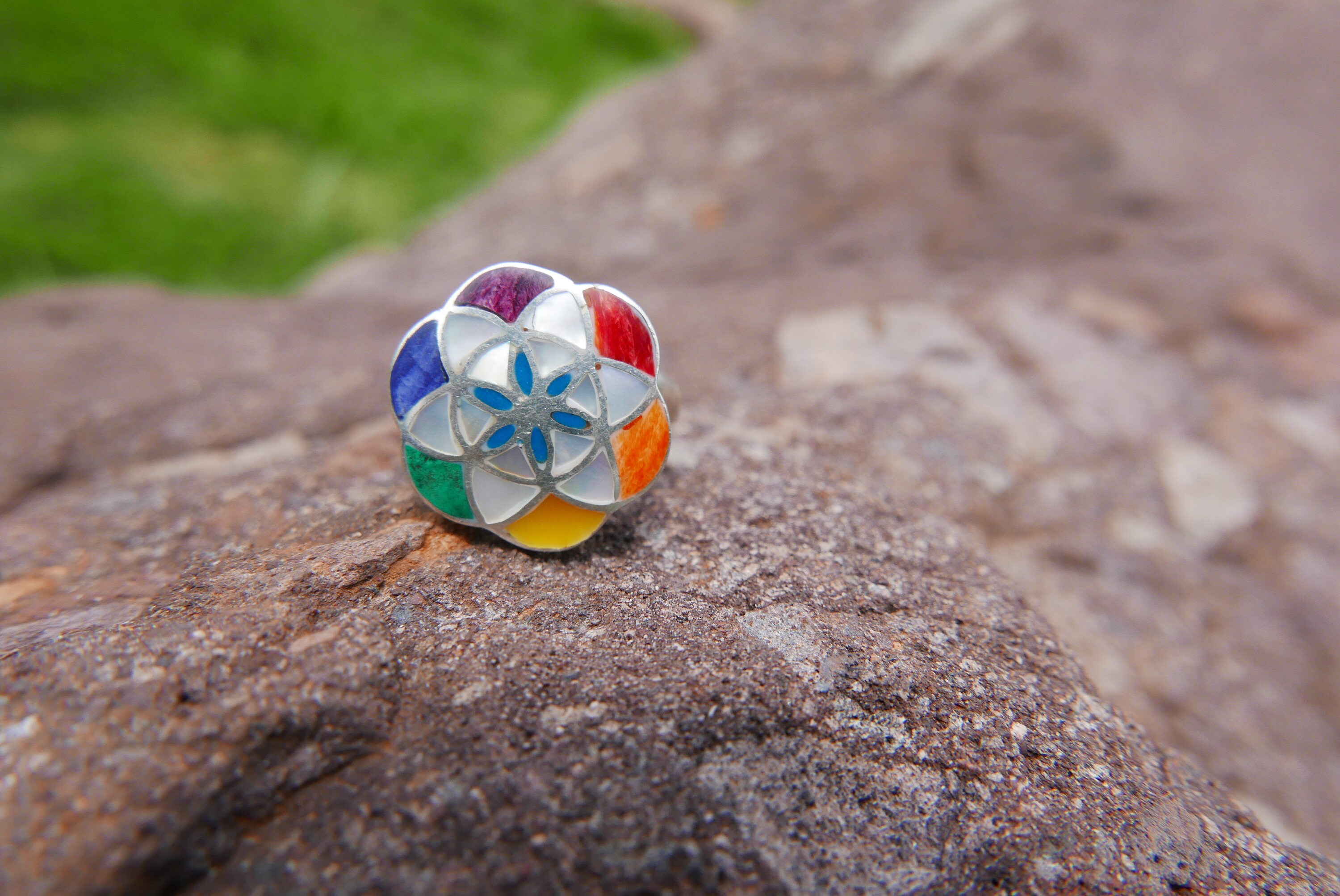 Adjustable Silver Colorful Flower Ring | Etsy