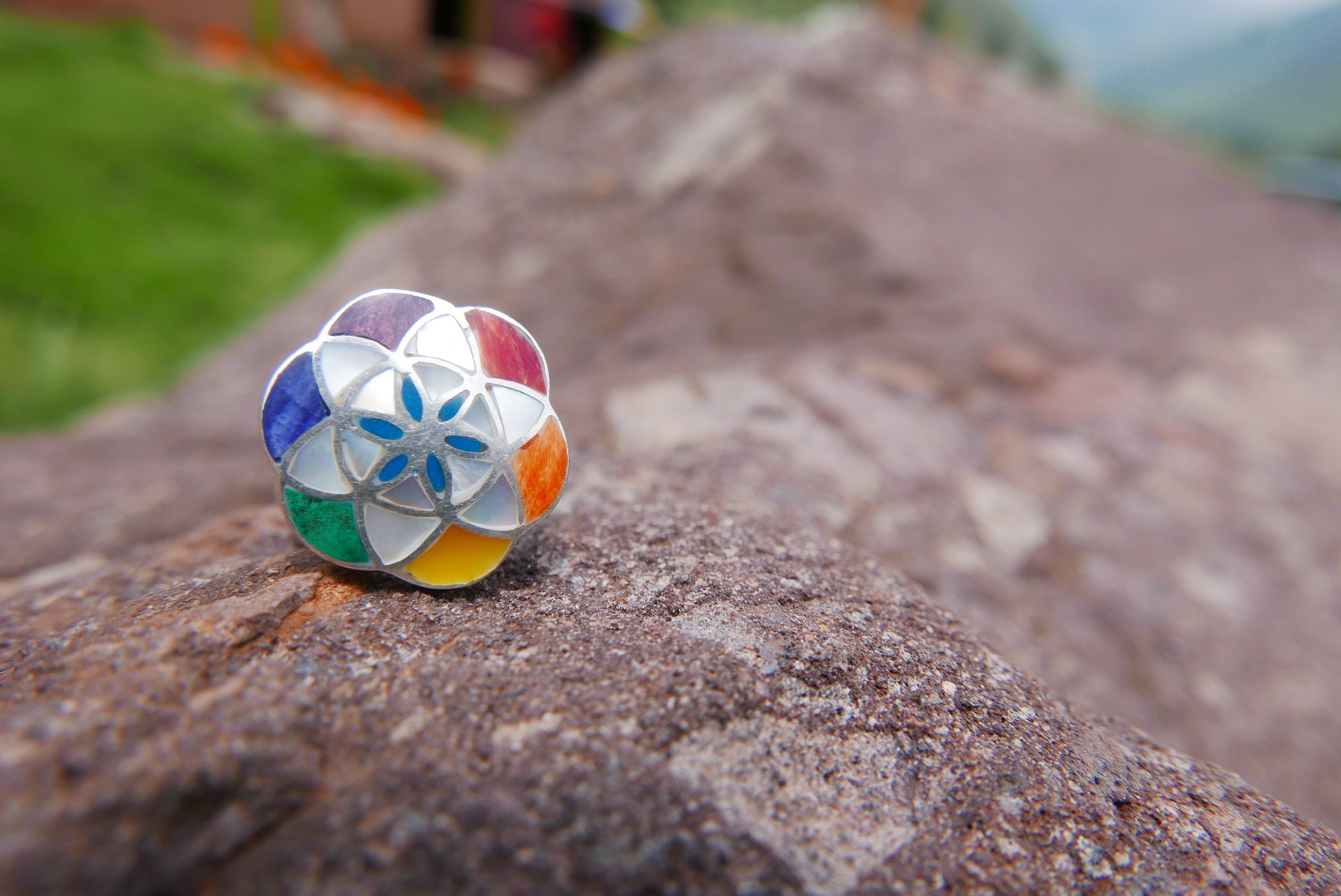 Adjustable Silver Colorful Flower Ring | Etsy