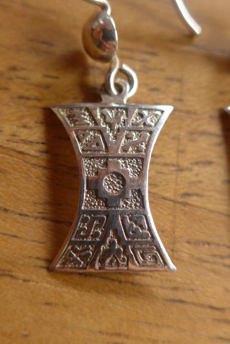 950 Silver Chakana and Inka Symbols Earrings | Etsy