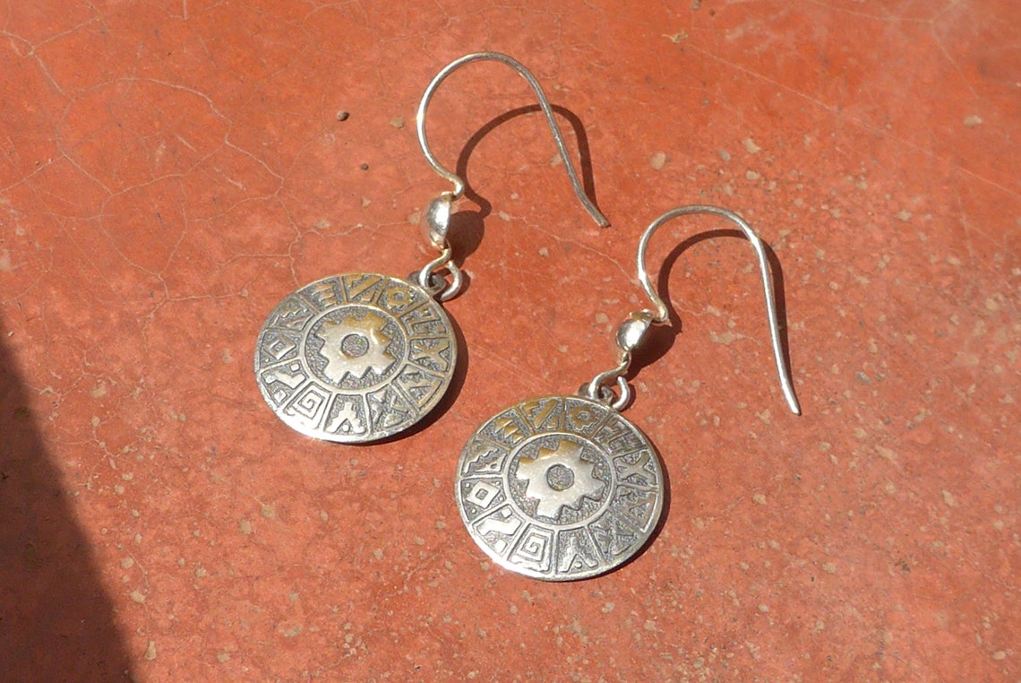 Silver Chakana Earrings With Inca Symbols - Etsy