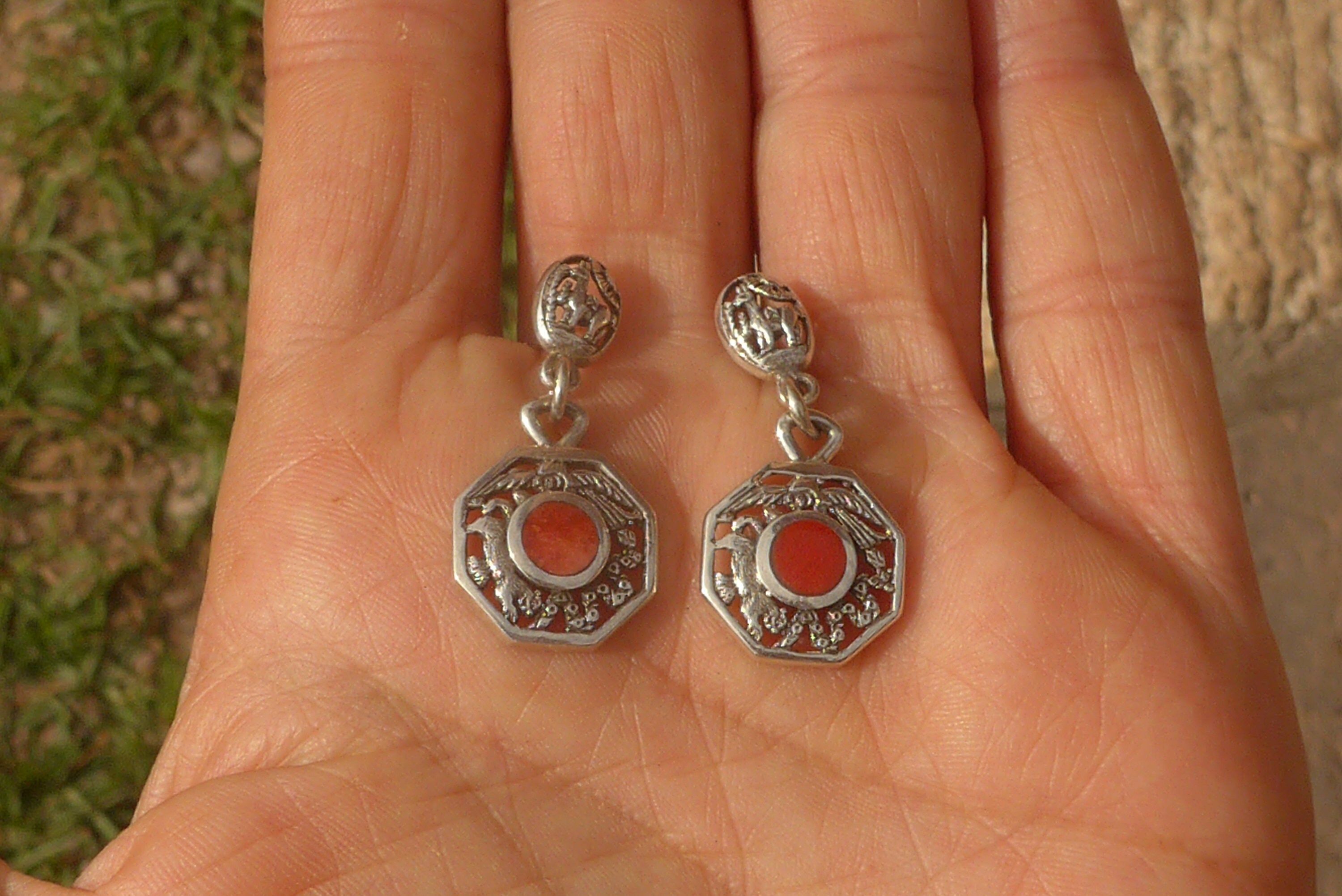 Silver Earrings with Inka Trilogy of Condor Puma Serpent | Etsy