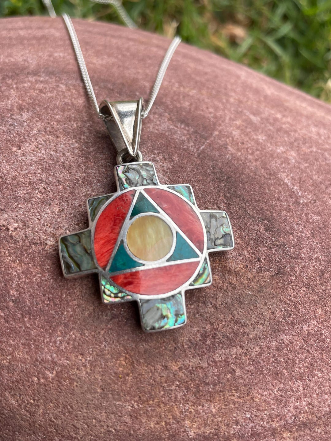 Silver Colorful Chakana and Sacred Geometric Symbols Pendant - Etsy