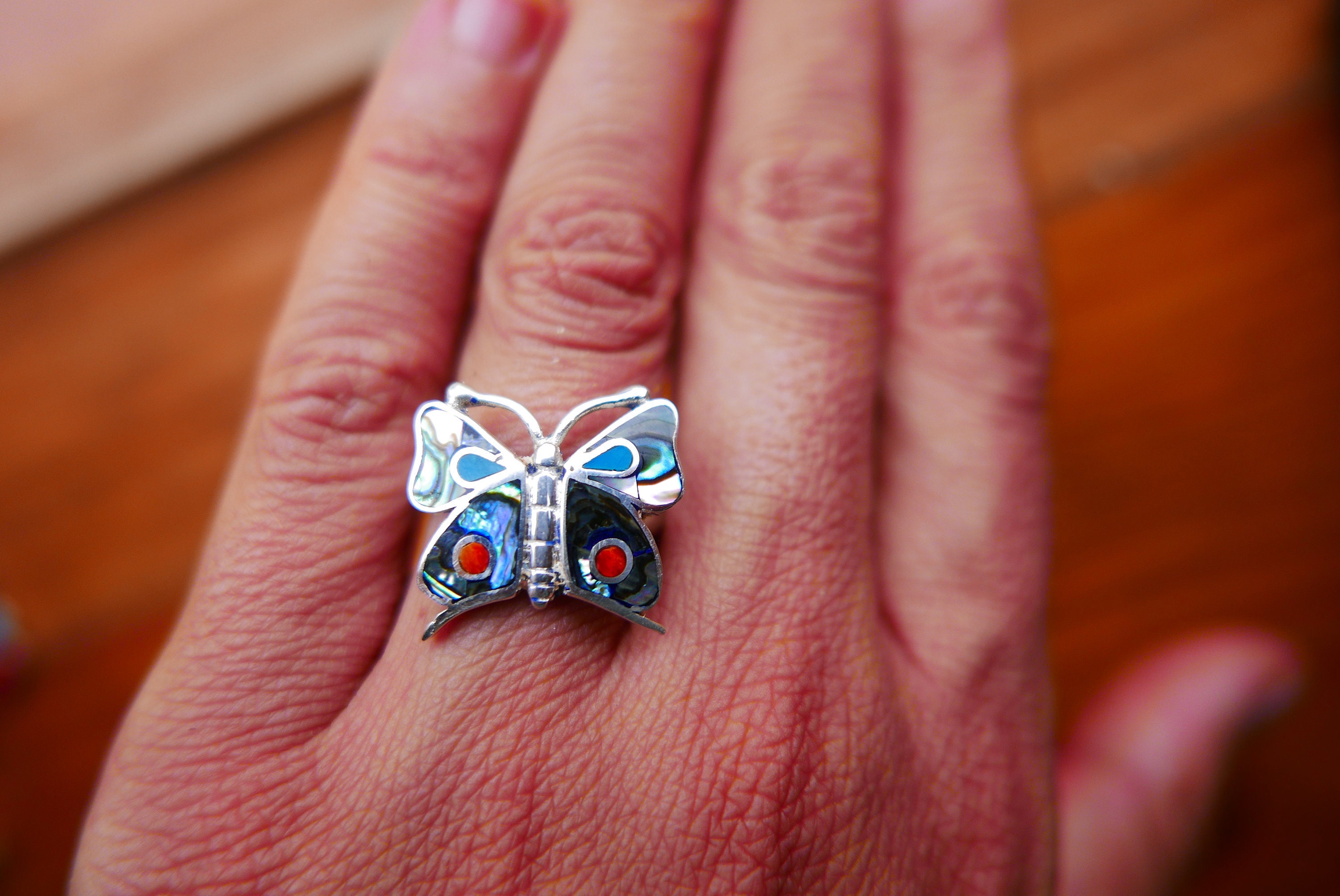 Adjustable Abalone Butterfly Ring 950 Silver | Etsy