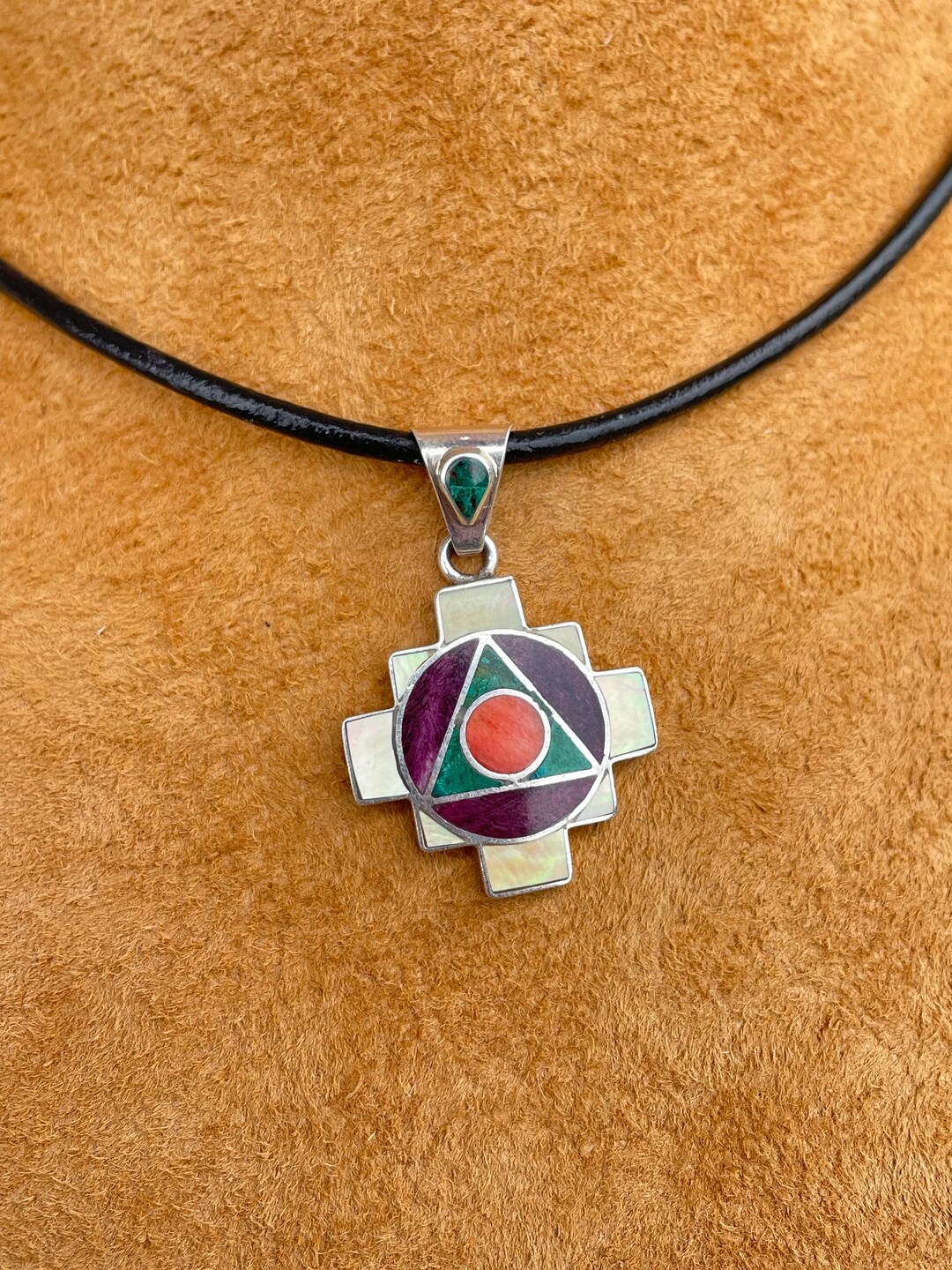 Silver Colorful Chakana and Sacred Geometric Symbols Pendant - Etsy