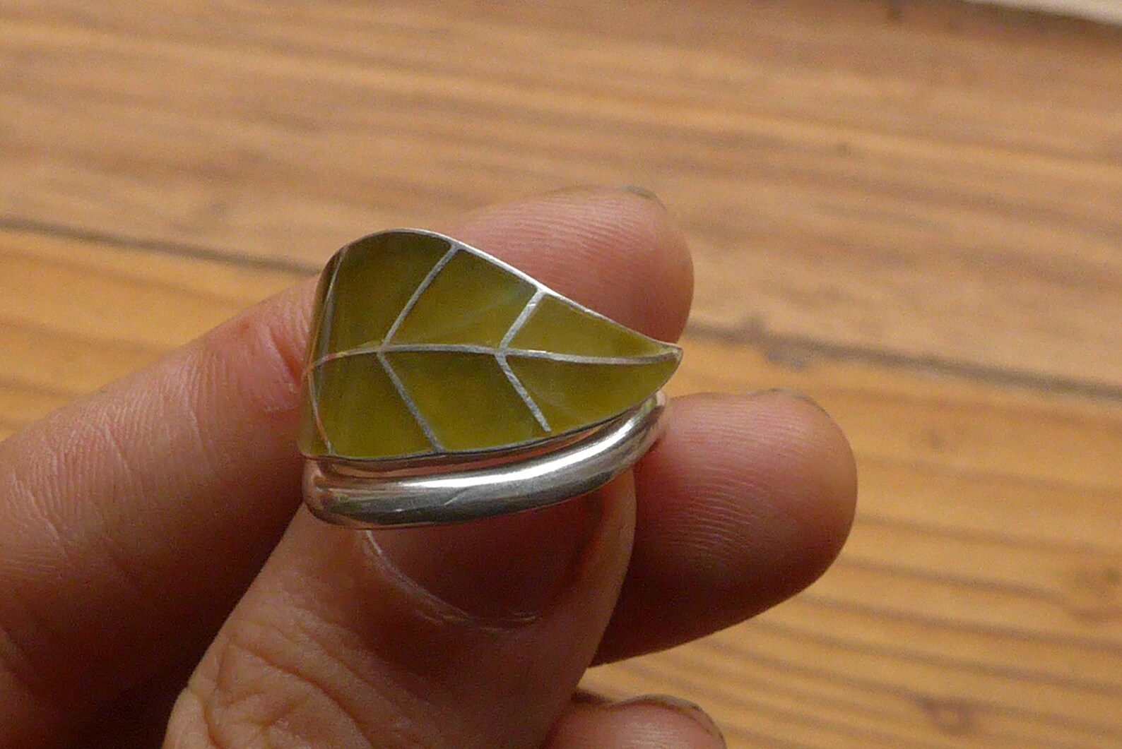 Adjustable Green Leaf Silver Ring - Etsy