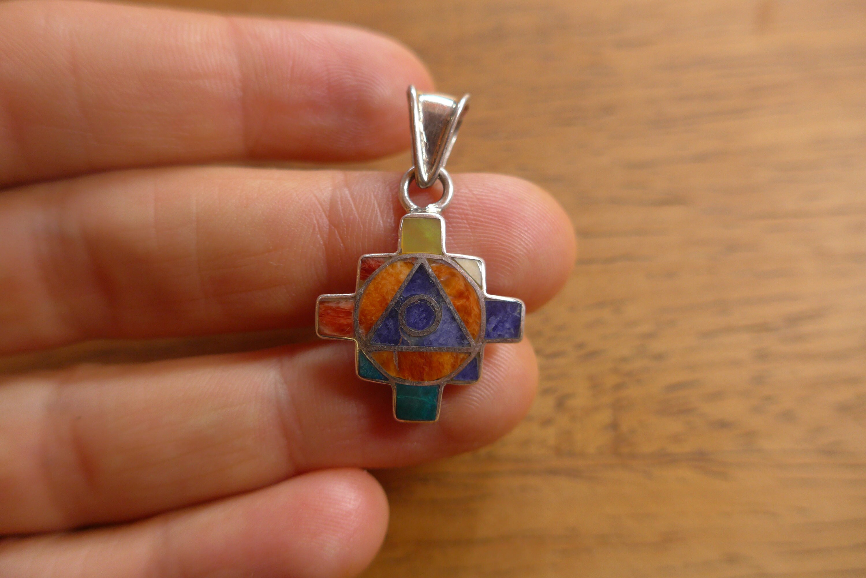 Silver Colorful Chakana pendant | Etsy