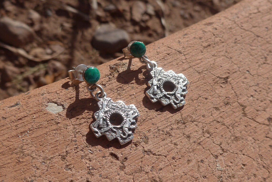 Silver Chakana Earrings with Condor Puma and Serpent Andean | Etsy