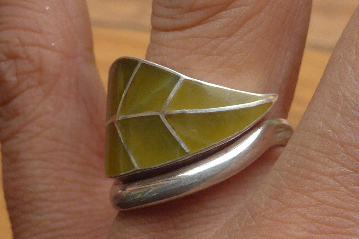 Adjustable Green Leaf Silver Ring | Etsy